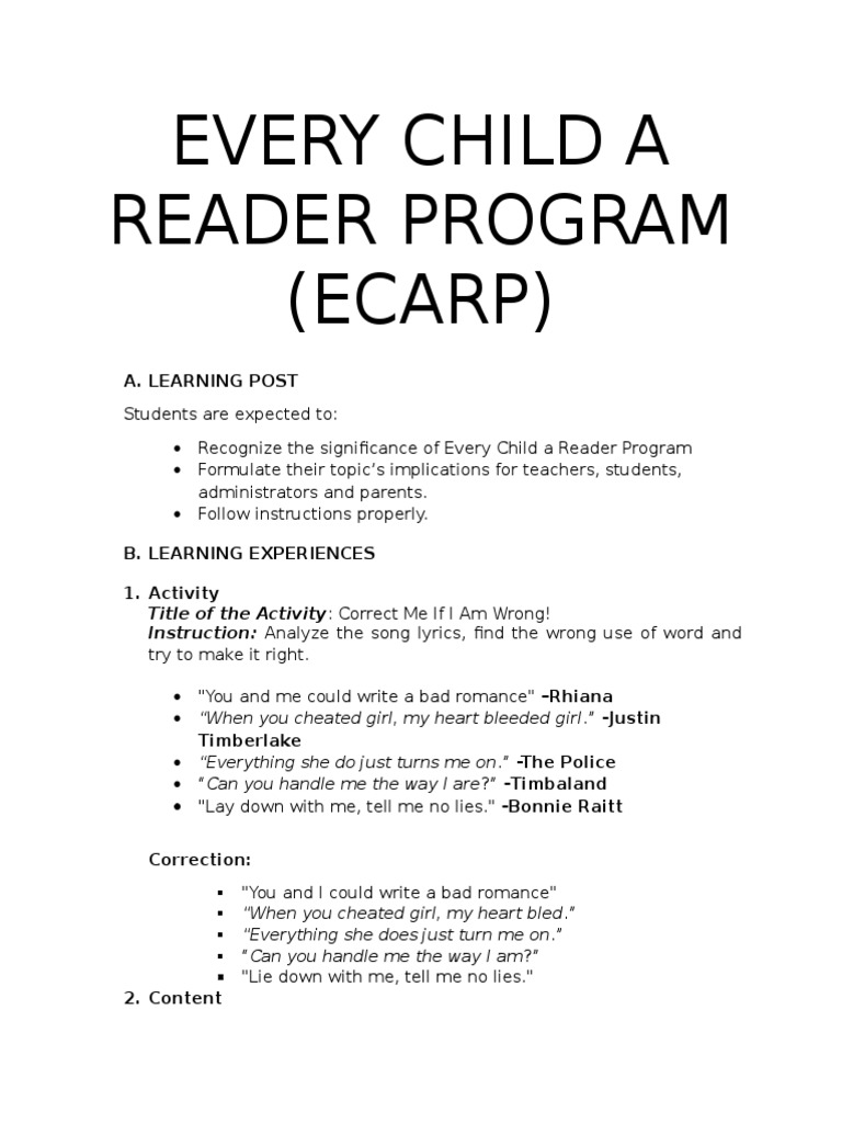 ECARP Literacy Program | PDF | Reading (Process) | Phonics