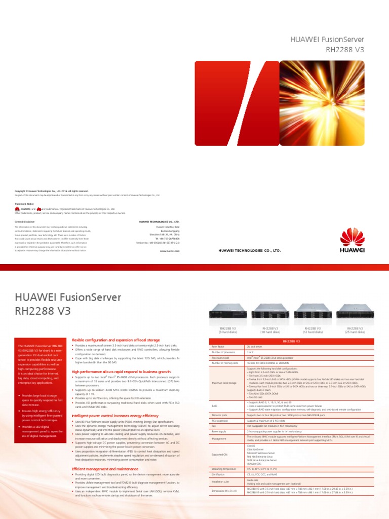 Huawei FusionServer RH2288 V3 Data Sheet PDF | PDF | Solid State Drive | Hard Disk Drive