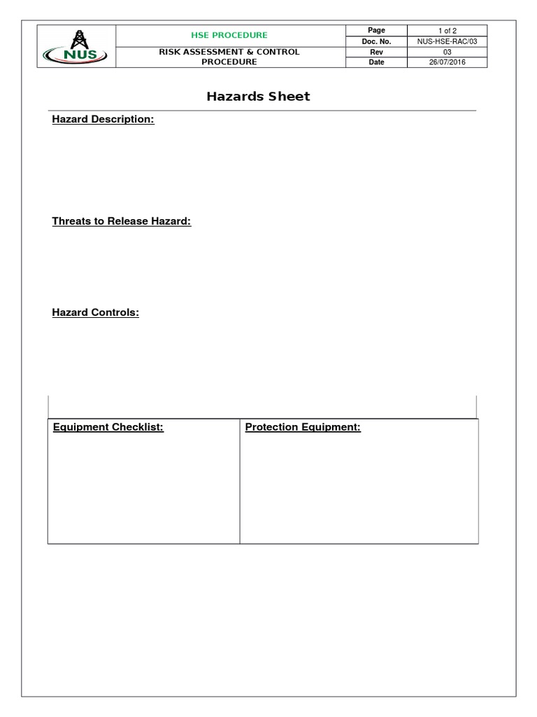 Hazard Sheet Form | PDF
