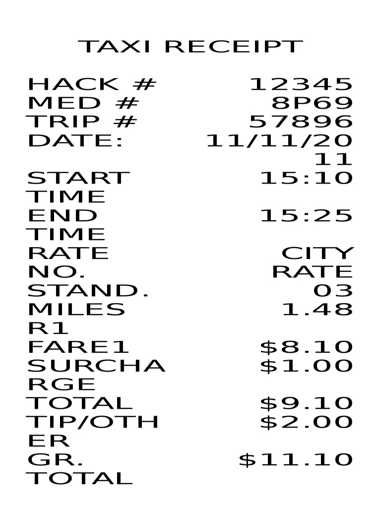 Taxi Receipt Template 1 | PDF