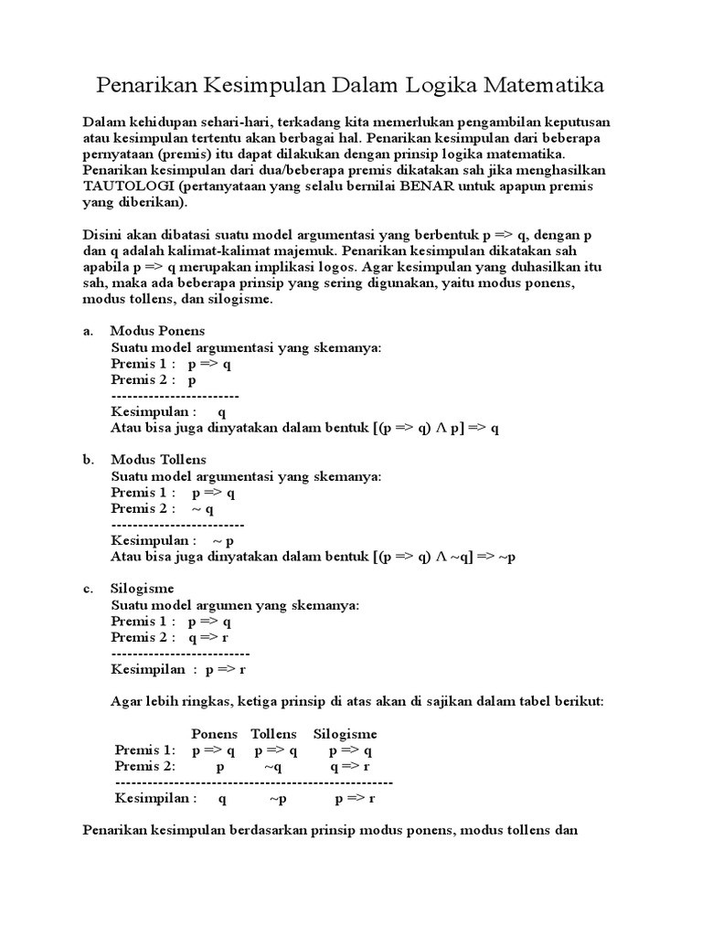 Penarikan Kesimpulan Dalam Logika Matematika | PDF