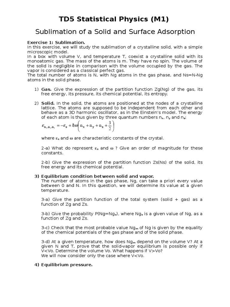 TD5 Statistical Physics | PDF | Adsorption | Statistical Mechanics