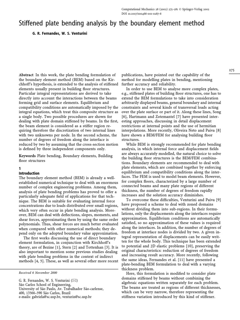 Stiffened Plate Bending Analysis by The Boundary Element Method | PDF ...