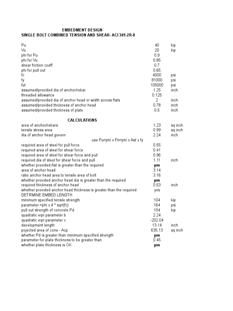 Single Bolt Embedment Design - Aci 349 | PDF | Strength Of Materials ...