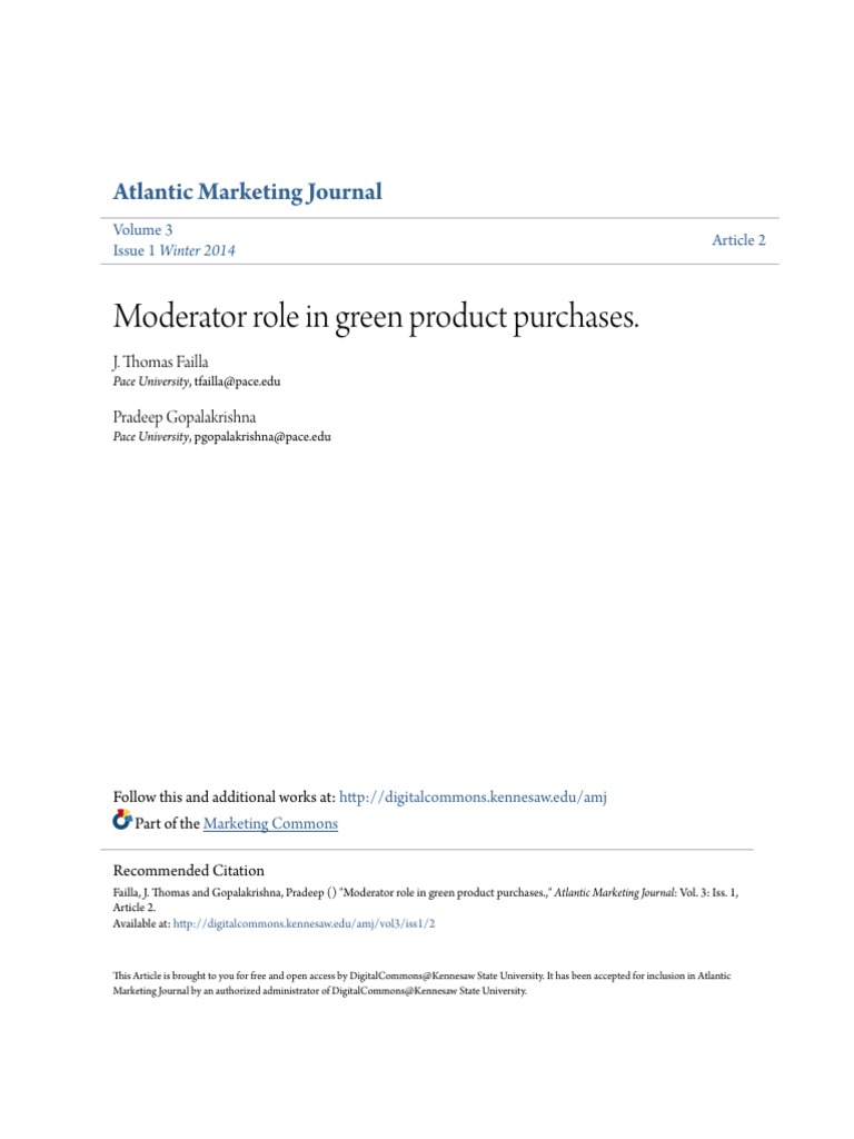 Moderator Role in Green Product Purchases. | PDF | Intention | Behavior