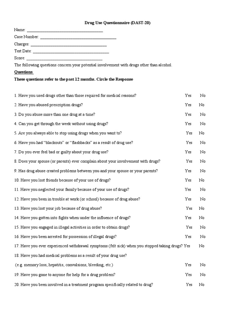 DAST Questionnaire - DRUG ABUSE | PDF