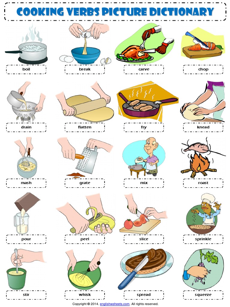 Cooking Verbs Esl Picture Dictionary Worksheet | PDF