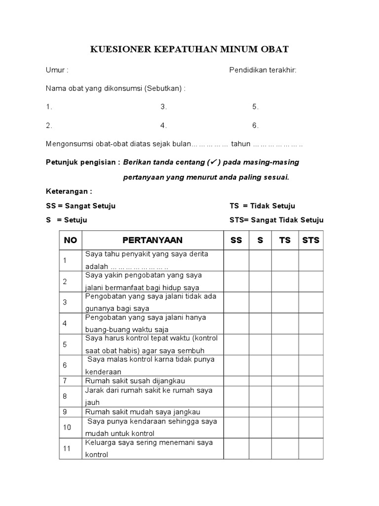Kuesioner Kepatuhan Minum Obat | PDF