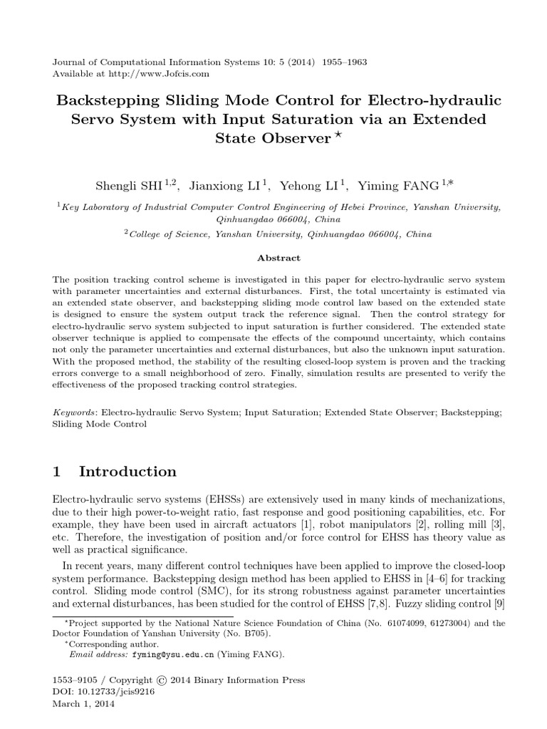 Backstepping Sliding Mode Control For Electro-Hydraulic | PDF
