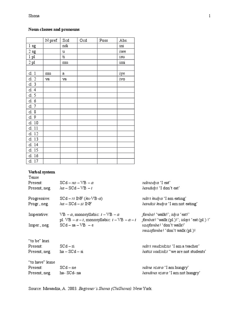 Beginner's Shona Grammar Guide | PDF