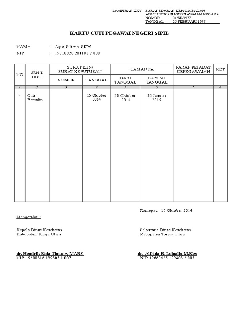 Kartu Cuti Pns | PDF