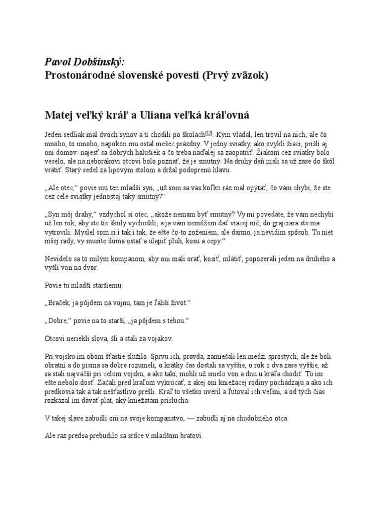 Pavol Dobšinský Prostonárodné Slovenské Povesti (Prvý Zväzok) Matej ...