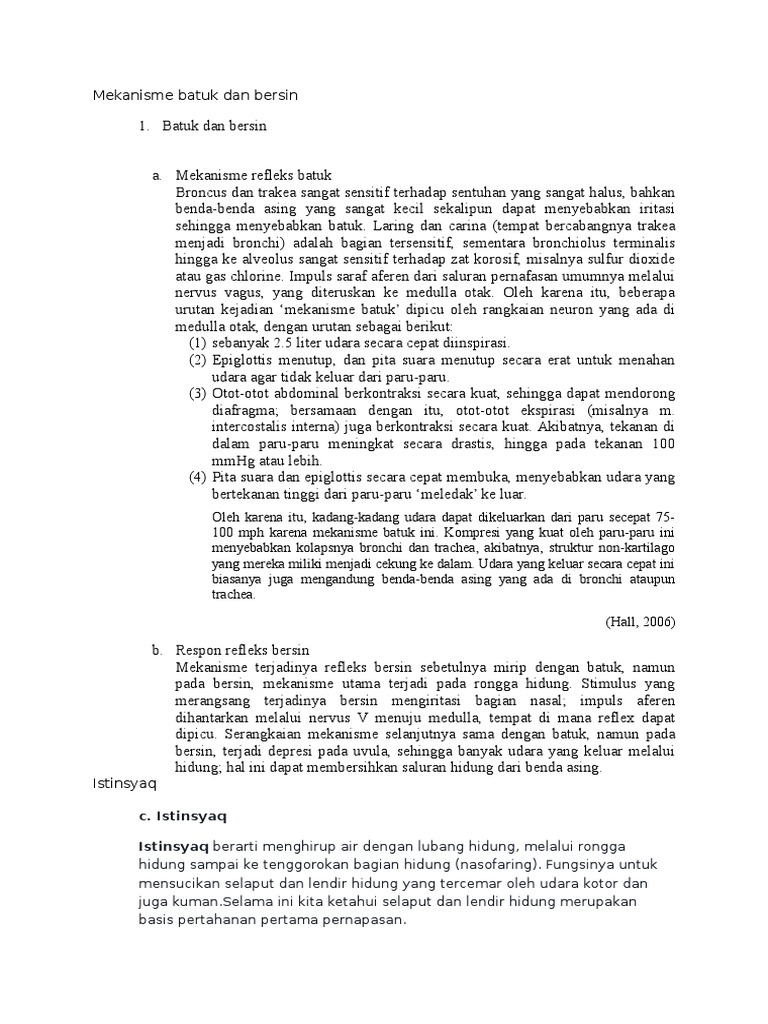 Mekanisme Batuk Dan Bersin, Istinsyaq | PDF