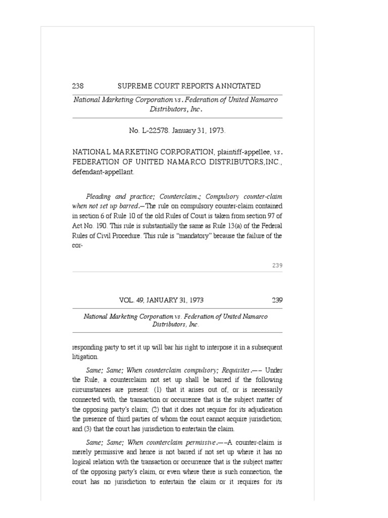 National Marketing Corporation vs. Federation of United Namarco ...