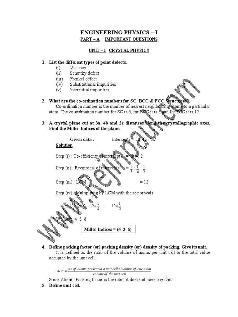 Engineering Physics I Part A Qns. | PDF | Optical Fiber | Crystal Structure