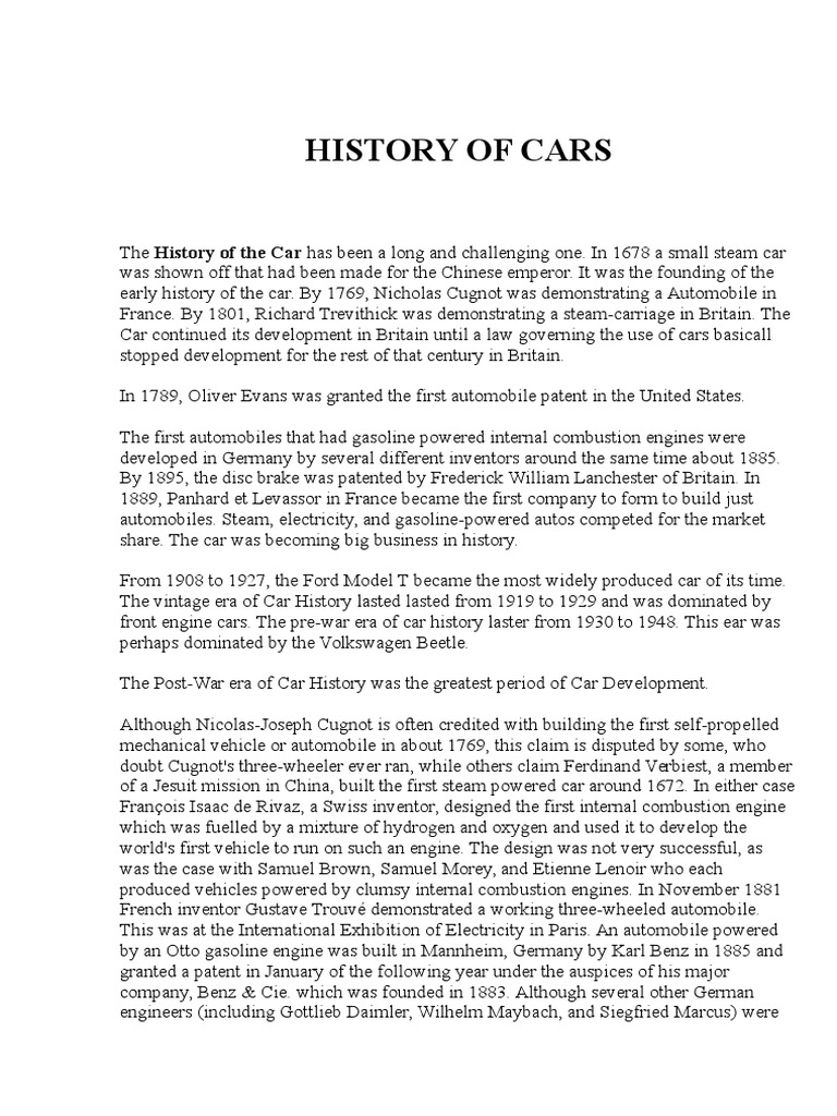 Evolution of Automobile History | PDF | Car | Gasoline