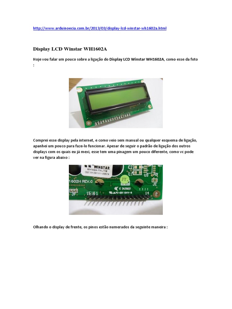Display LCD Winstar WH1602A | PDF | Arduino | Hardware
