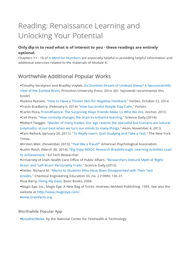 Renaissance Learning: Unlocking Potential | PDF | Lateralization Of ...