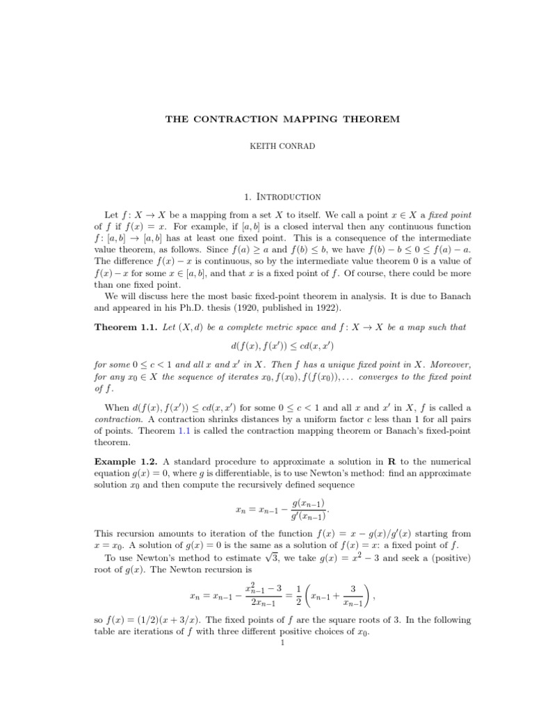 Contraction Mapping Theorem General Sense Pdf Trigonometric Functions Continuous Function