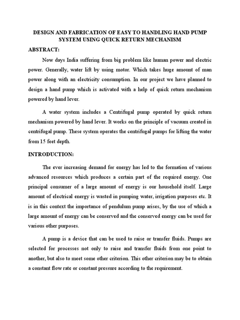 Design and Fabrication of Easy To Handling Hand Pump System Using Quick ...