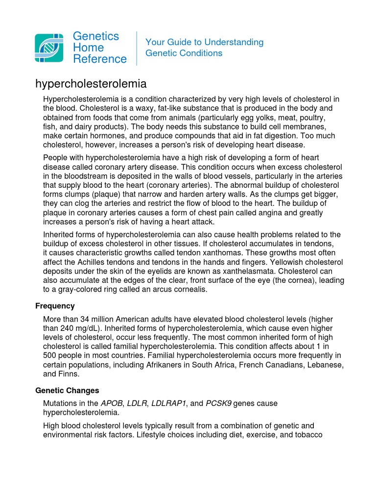 Hypercholesterolemia PDF | PDF | Hypercholesterolemia | Cholesterol