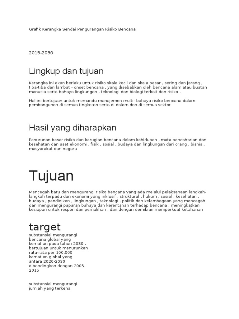 Chart of The Sendai Framework For Disaster Risk Reduction | PDF