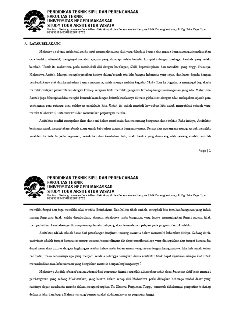 PROPOSAL Study Tour Jogjakarta | PDF