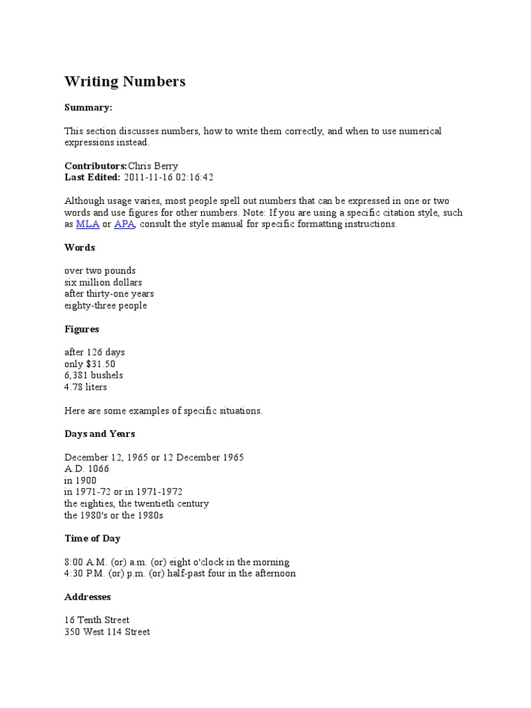 Writing Numbers: Summary | PDF