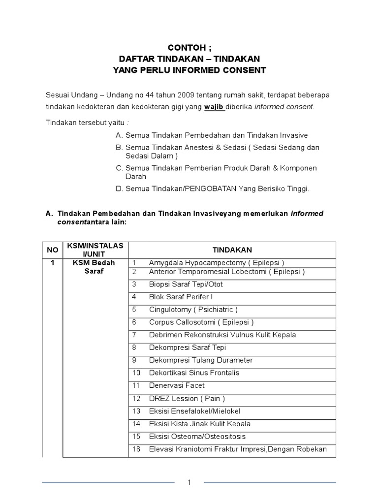 14.... Contoh Daftar. Tindakan Yg Perlu Informed Consent | PDF | Kolom Vertebral | Sumsum Tulang ...
