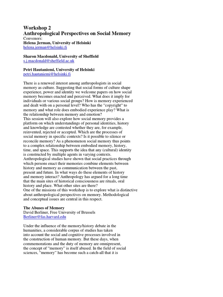 Anthropological Perspective On Social Memory | PDF | Anthropology ...