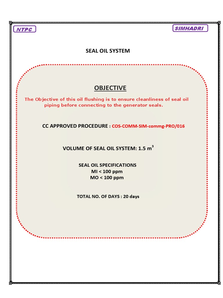 Cleaning and Flushing Procedure for the Seal Oil System of Simhadri Super Thermal Power Project ...