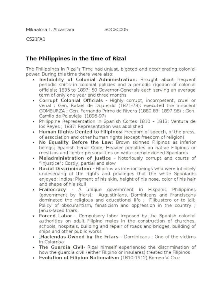 The Philippines in The Time of Rizal | PDF | Philippines | Politics ...