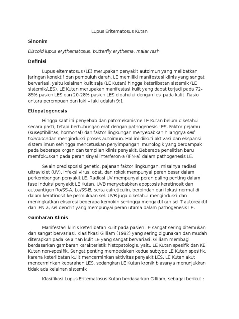Lupus Eritematosus Kutan: Definisi dan Klasifikasi | PDF