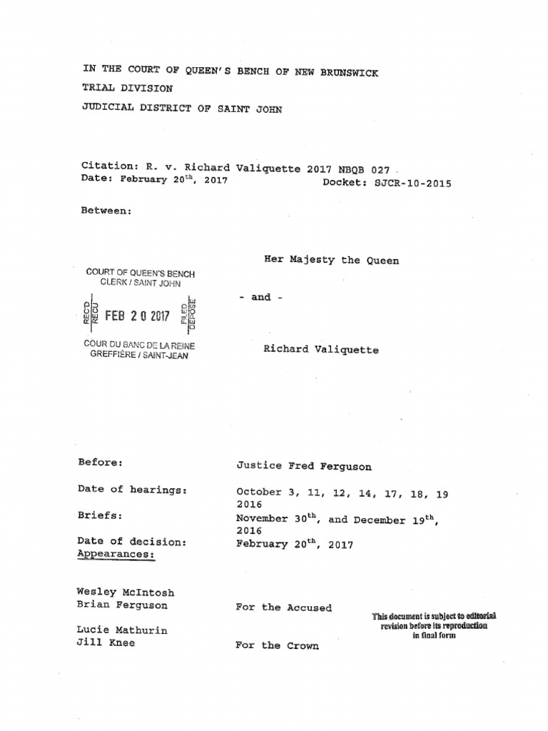 R V Valiquette Decision - Part 1 | PDF