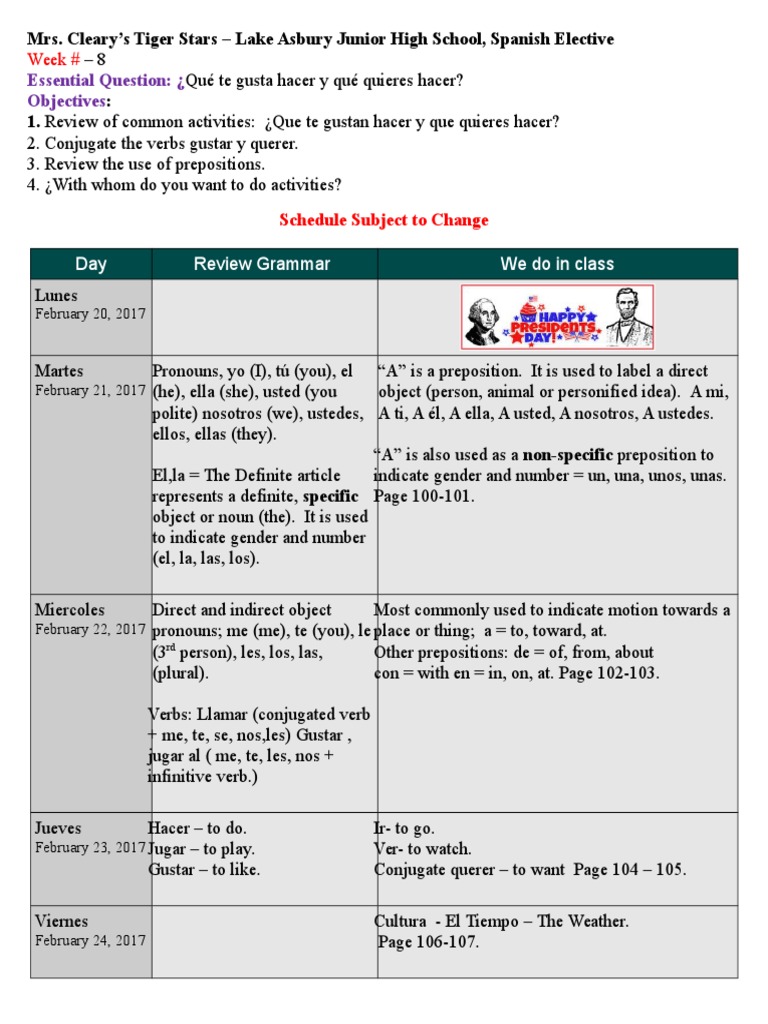 Day Review Grammar We Do in Class: Schedule Subject To Change | PDF