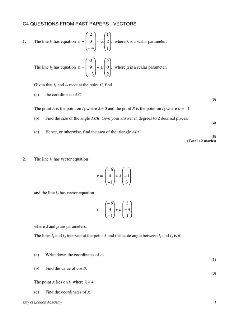 c4 Vectors | PDF | Line (Geometry) | Euclidean Vector