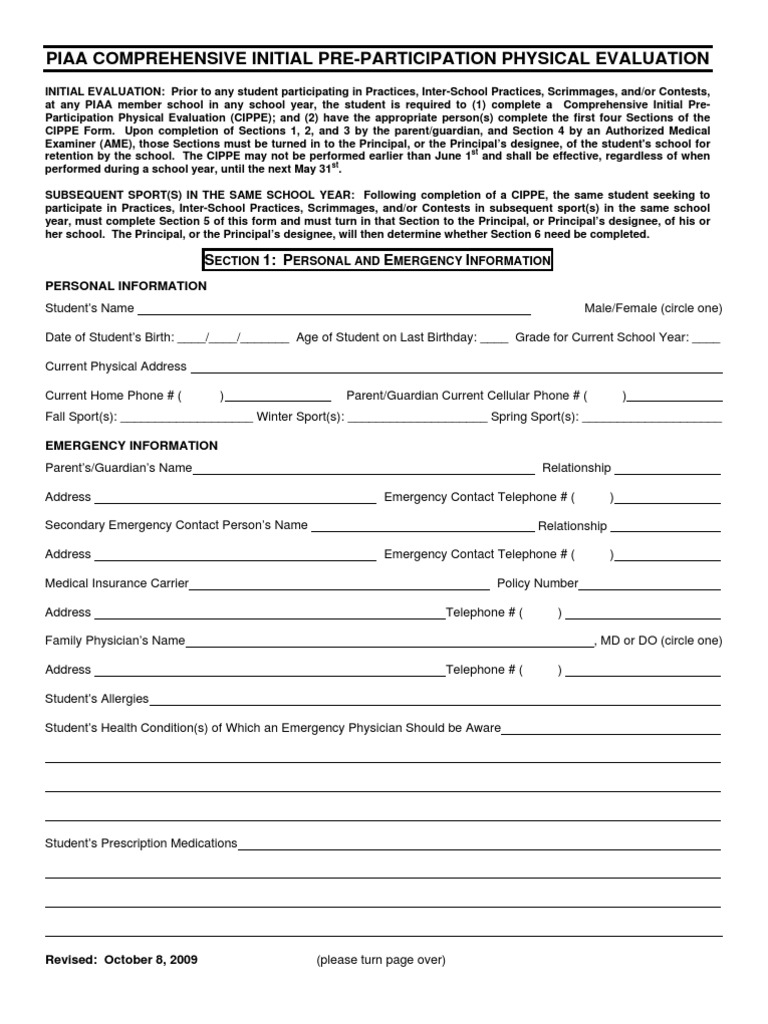 PIAA 2010-11 Physical Form | PDF | Musculoskeletal System | Clinical ...
