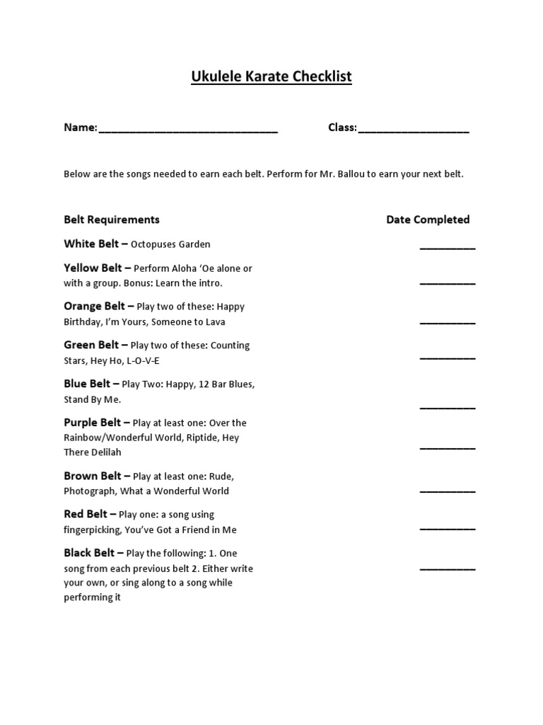 Ukulele Karate Checklist | PDF