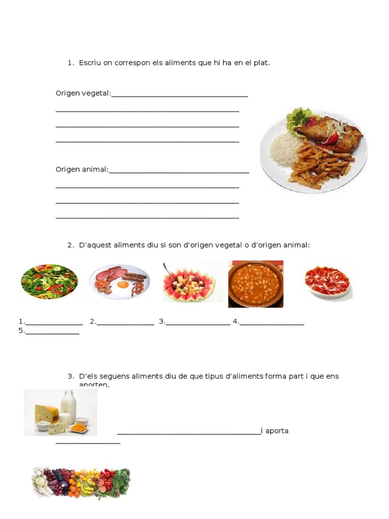 Terra Tema 1 Els Aliments (Ejercicios) 2ºprimaria. | PDF