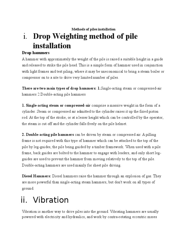 Methods of Piles Installation | PDF | Deep Foundation | Building Engineering