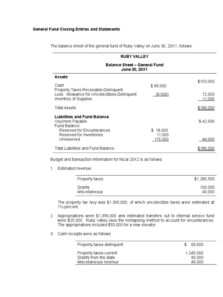 General Fund Closing Entries and Statements | Download Free PDF ...