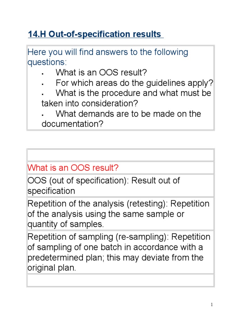 14.H Out of Specification Results | PDF | Intelligence Analysis ...