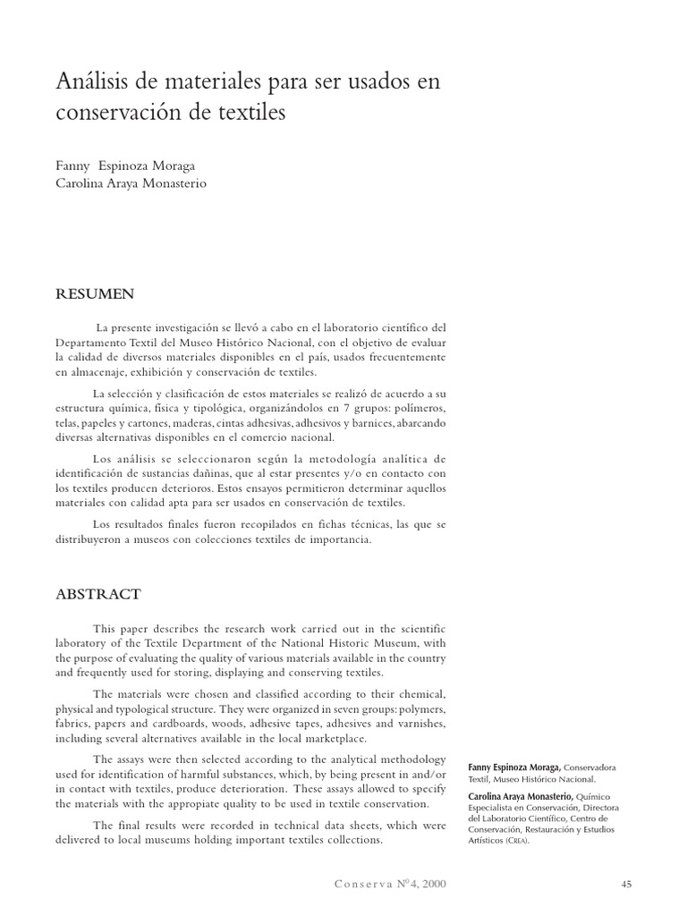 Conservacion de Textiles | PDF | Ph | El plastico