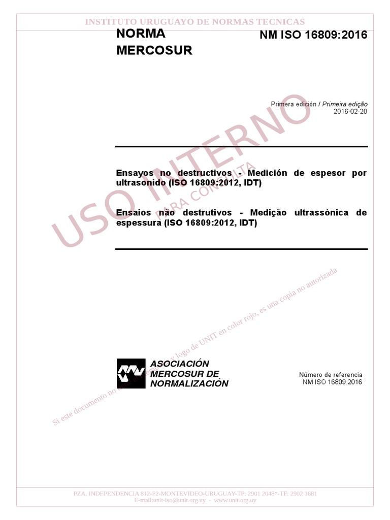 ISO NM 16809 - Medidores de Espessura Por Ultrassom | PDF | Celsius ...