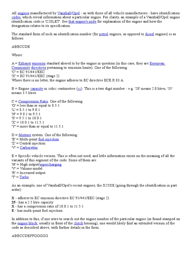 Vauxhall Engine Codes | Download Free PDF | Engines | Systems Engineering