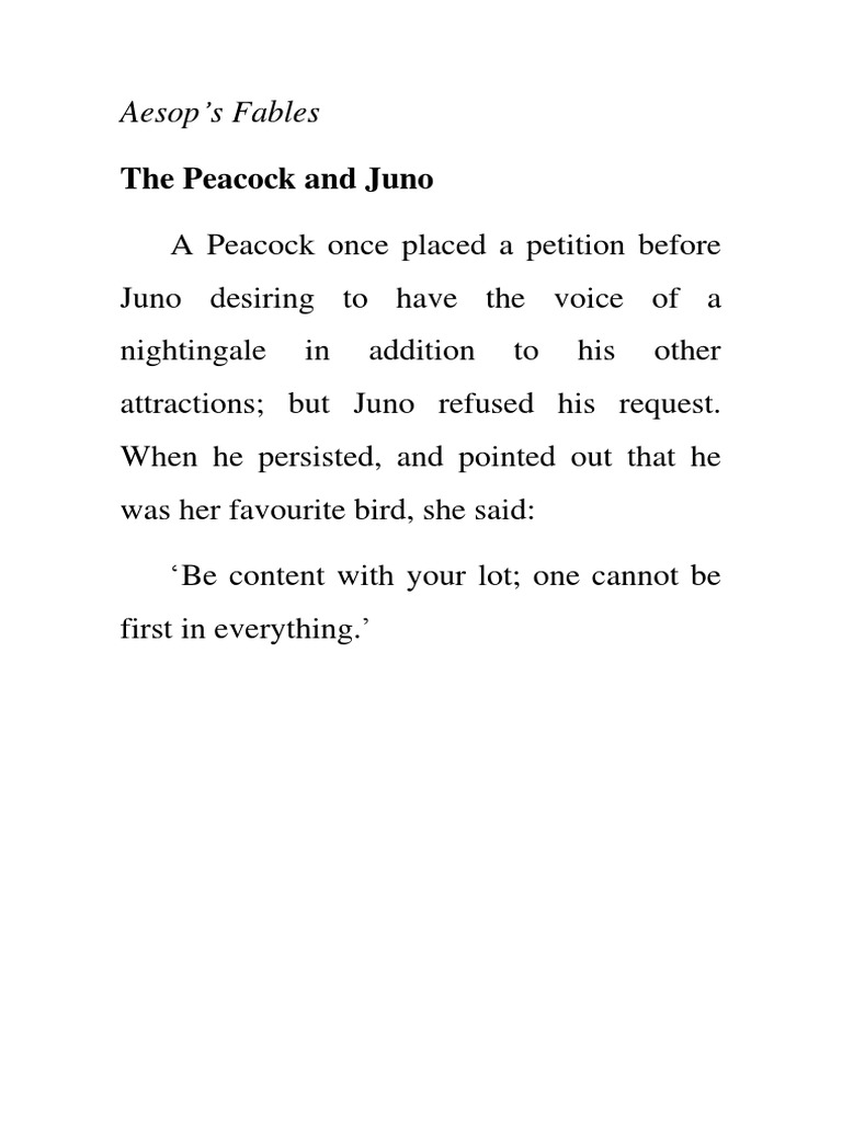 Aesop's Fables - The Peacock and Juno | PDF | Aesop's Fables | Fable