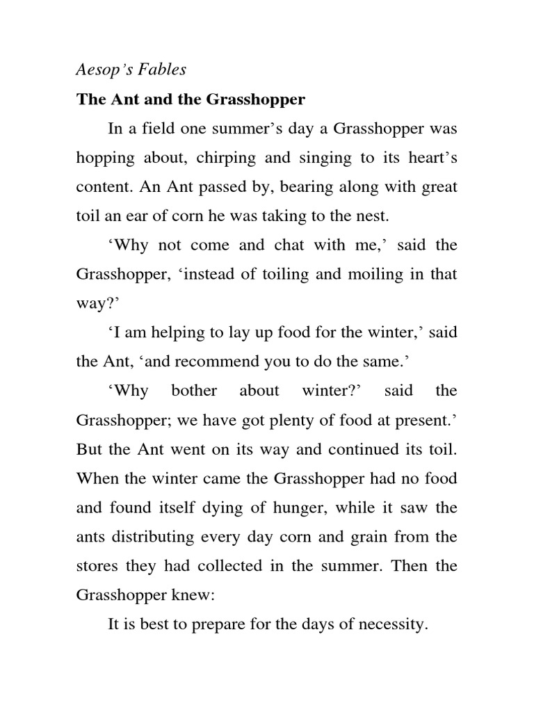 Aesop's Fables - The Ant and The Grasshopper | Download Free PDF | La ...