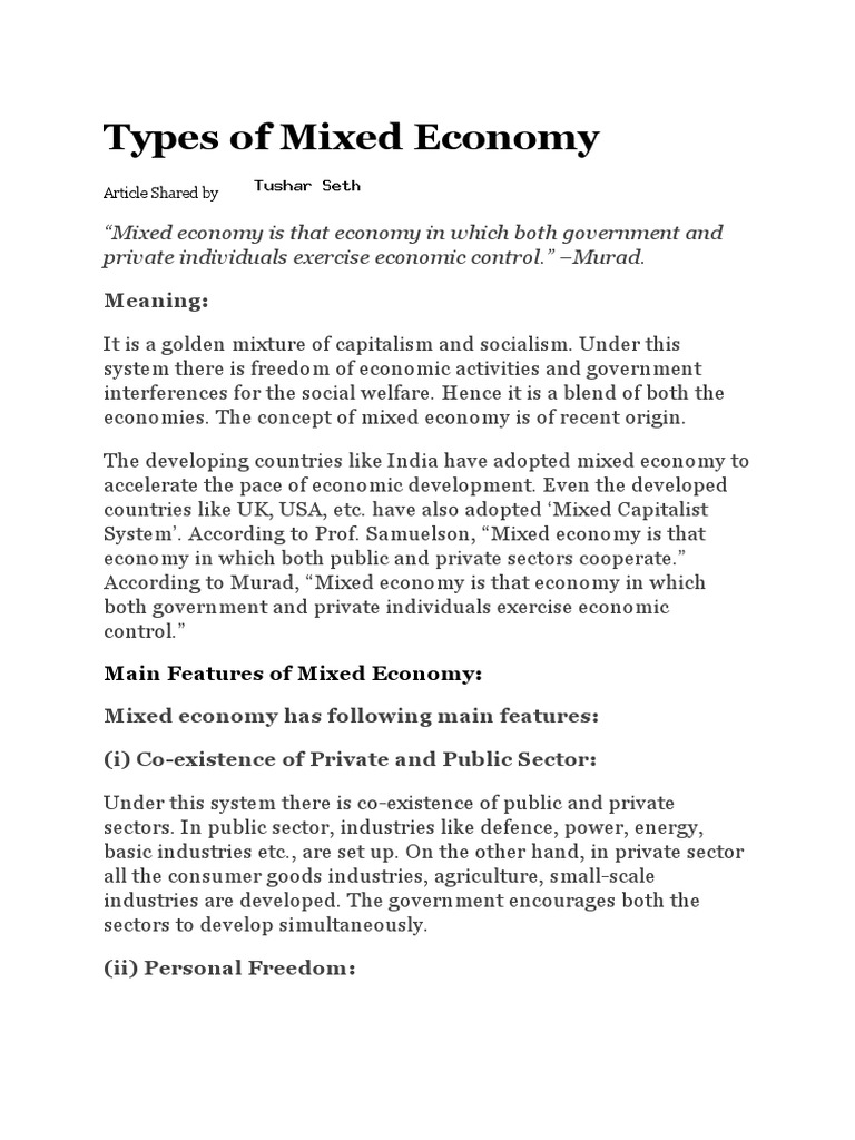 Types of Mixed Economy | Download Free PDF | Economic Inequality ...