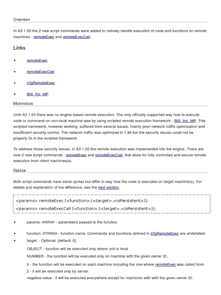 Arma 3 Remote Execution | Download Free PDF | Subroutine | Parameter (Computer Programming)