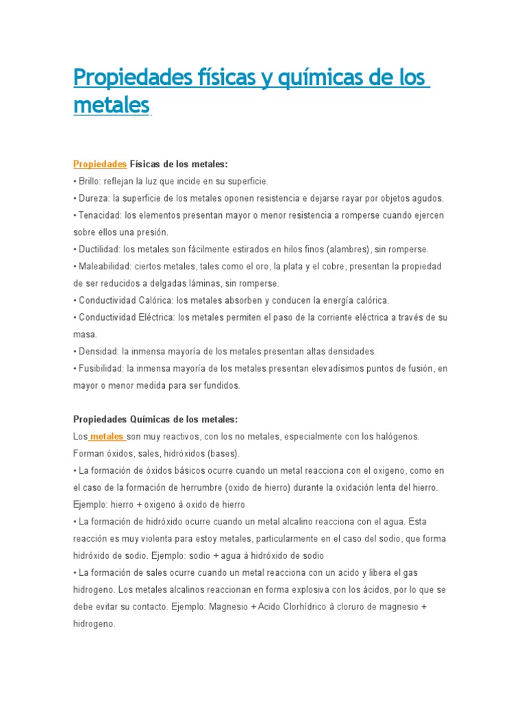 Propiedades Físicas Y Químicas De Los Metales Pdf Rieles Biología 0847